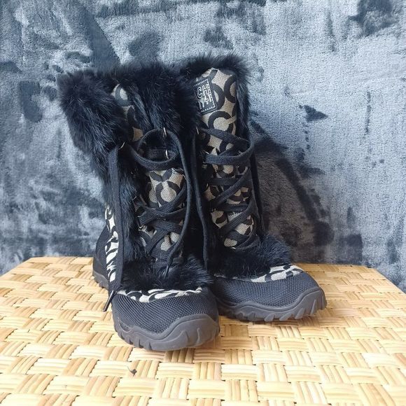 Coach | Shoes | Coachwomens Jennie Rabbit Fur Winter Boots Lace Up ...
